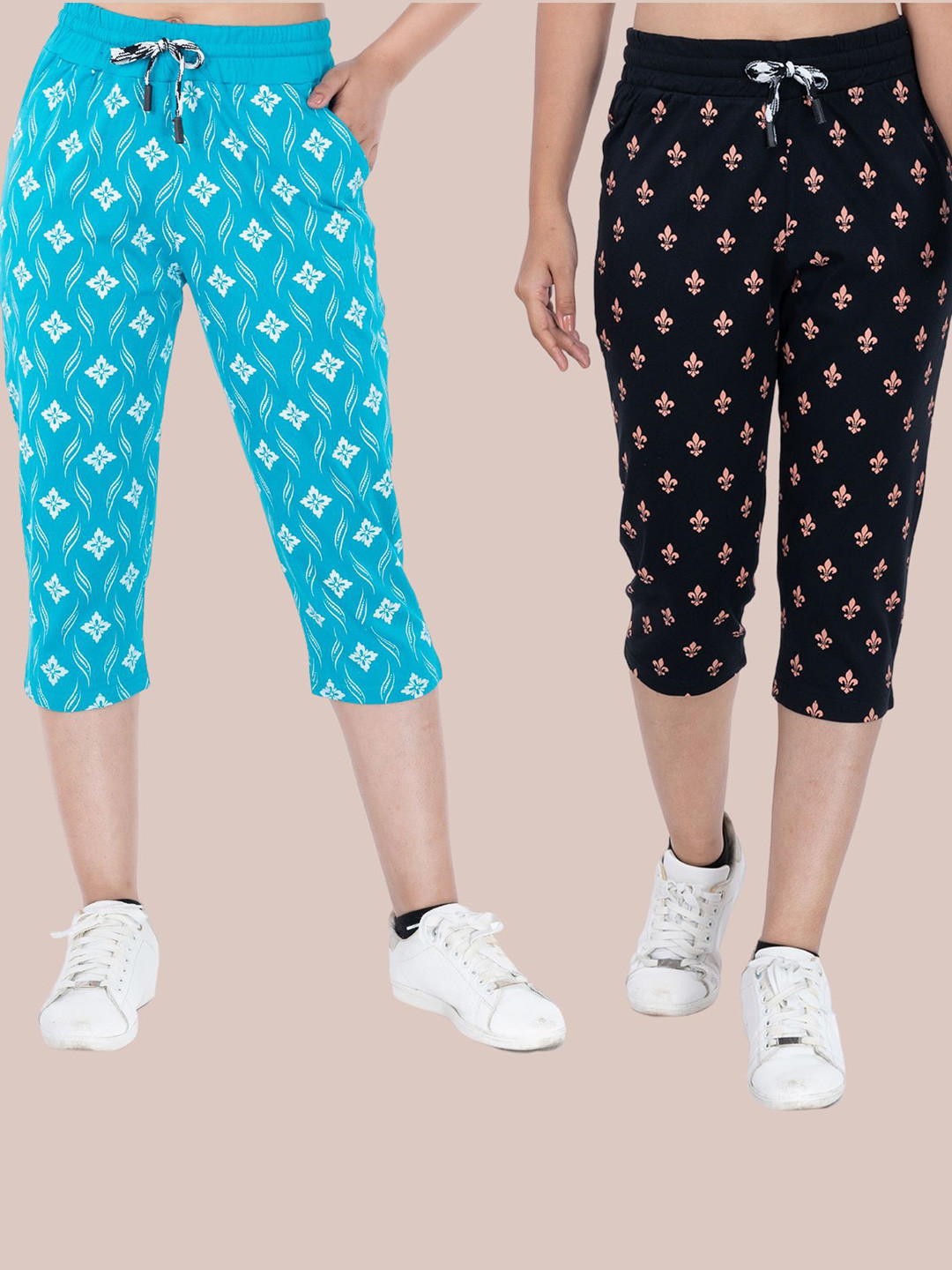 Buy StyleAOne Women Pack Of 2 Conversational Printed Cotton Capris ...