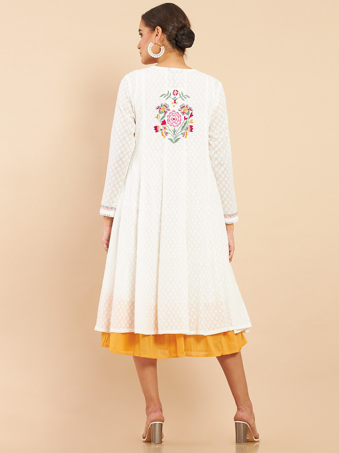 Buy Soch Off White Ethnic Motifs Embroidered Layered Pure Cotton A Line ...