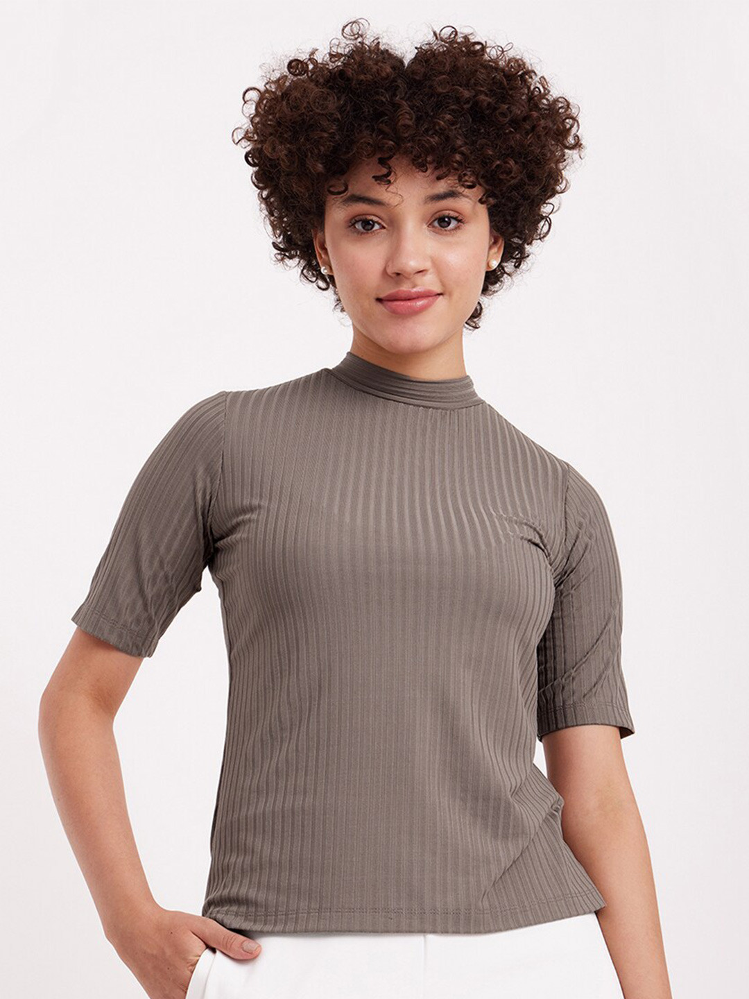 Buy FableStreet High Neck Ribbed Fitted Top - Tops for Women 23676042 ...