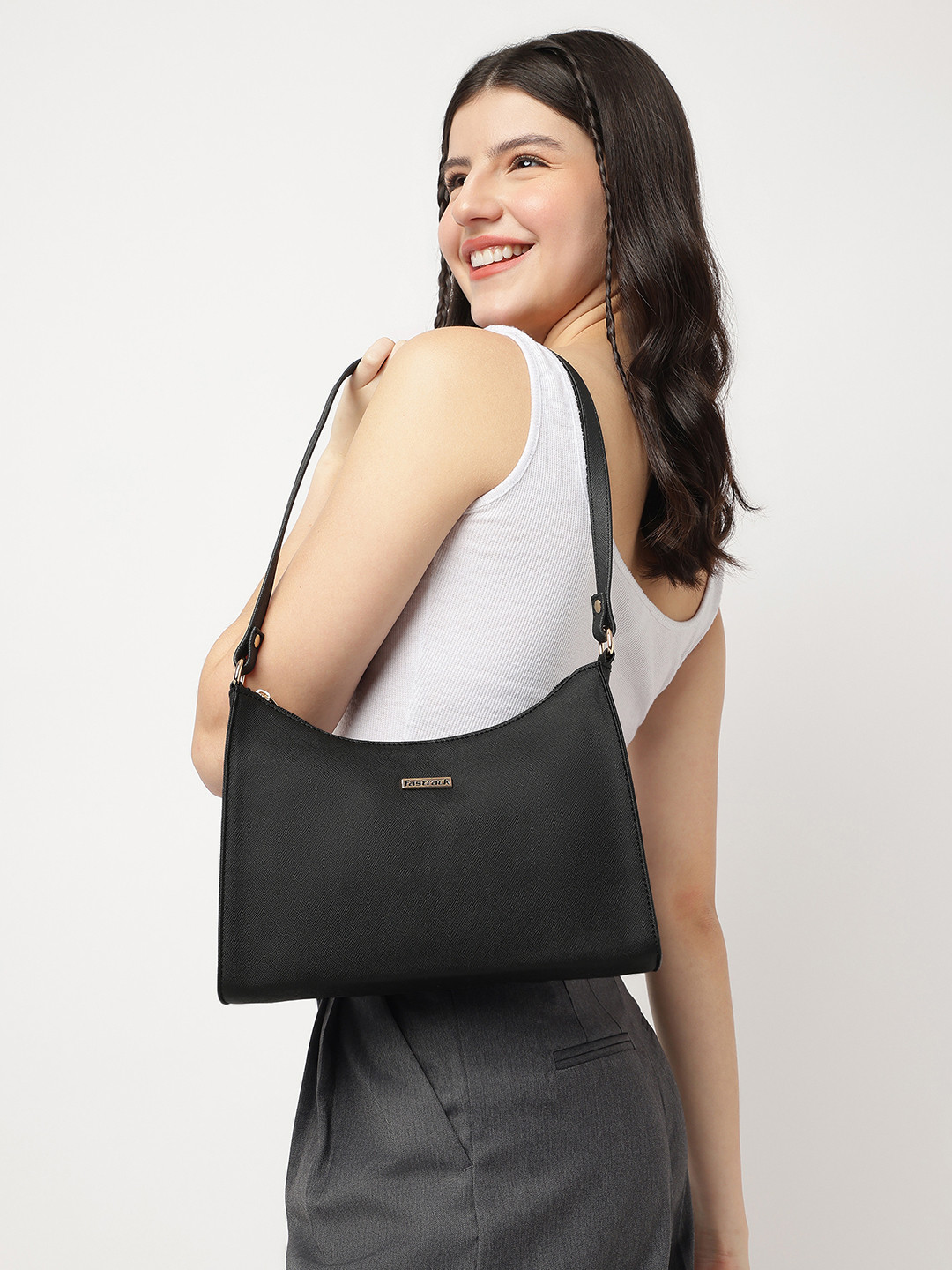 Buy Fastrack Women Black Structured Shoulder Bag - Handbags for Women ...