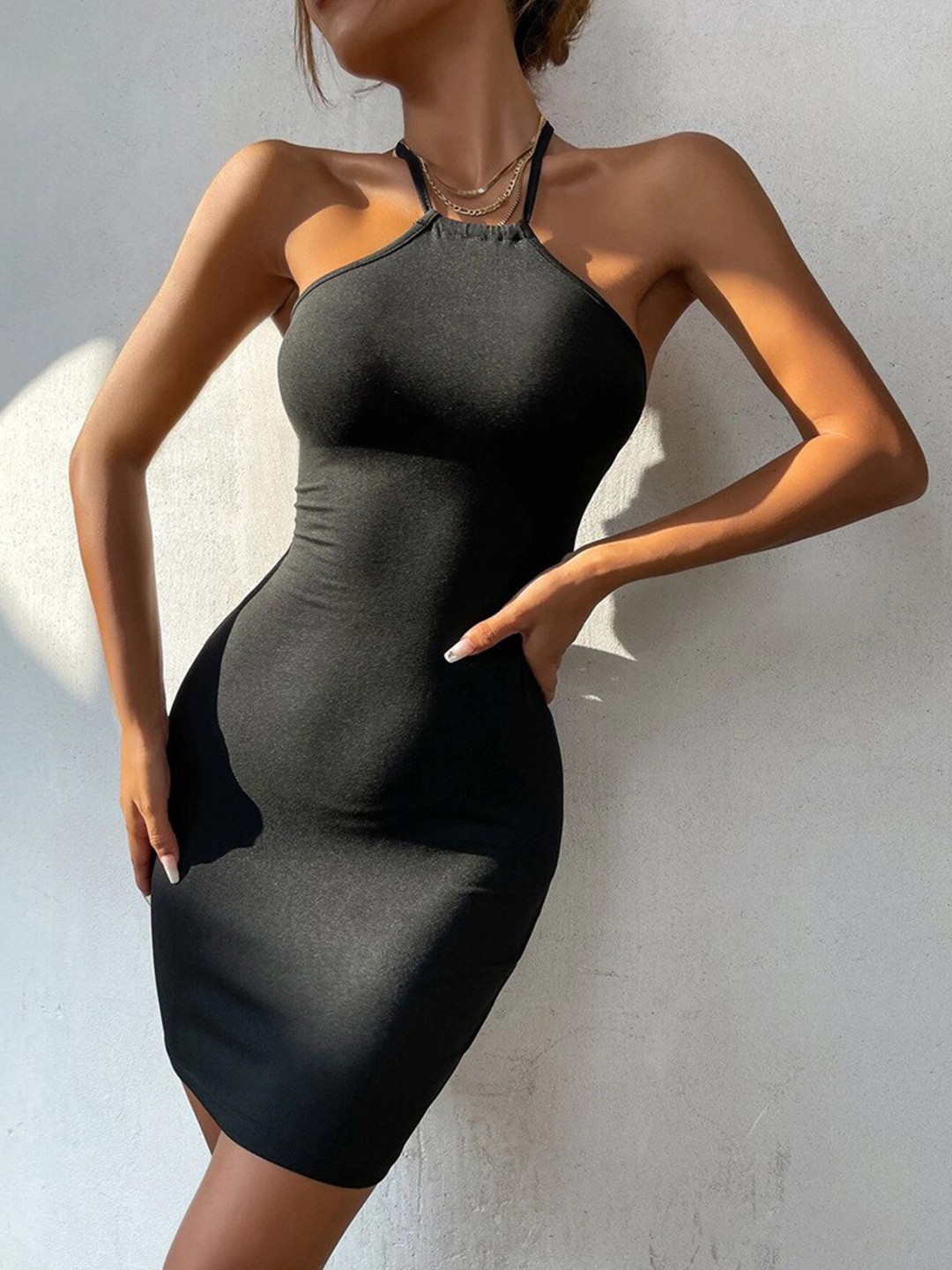 Buy StyleCast Black Tie Up Detailed Halter Neck Bodycon Dress - Dresses ...