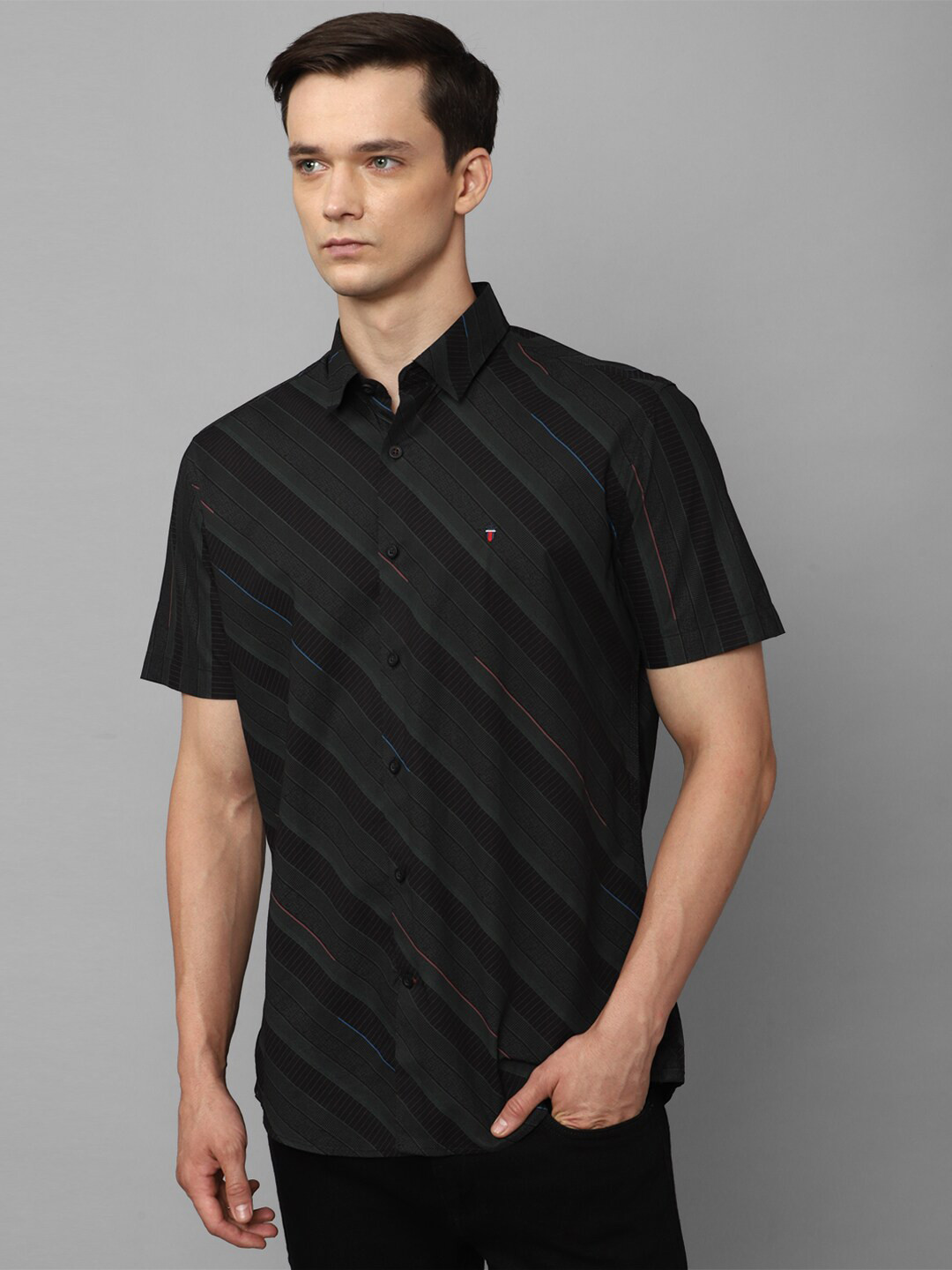 Buy Louis Philippe Sport Horizontal Striped Slim Fit Pure Cotton Casual ...