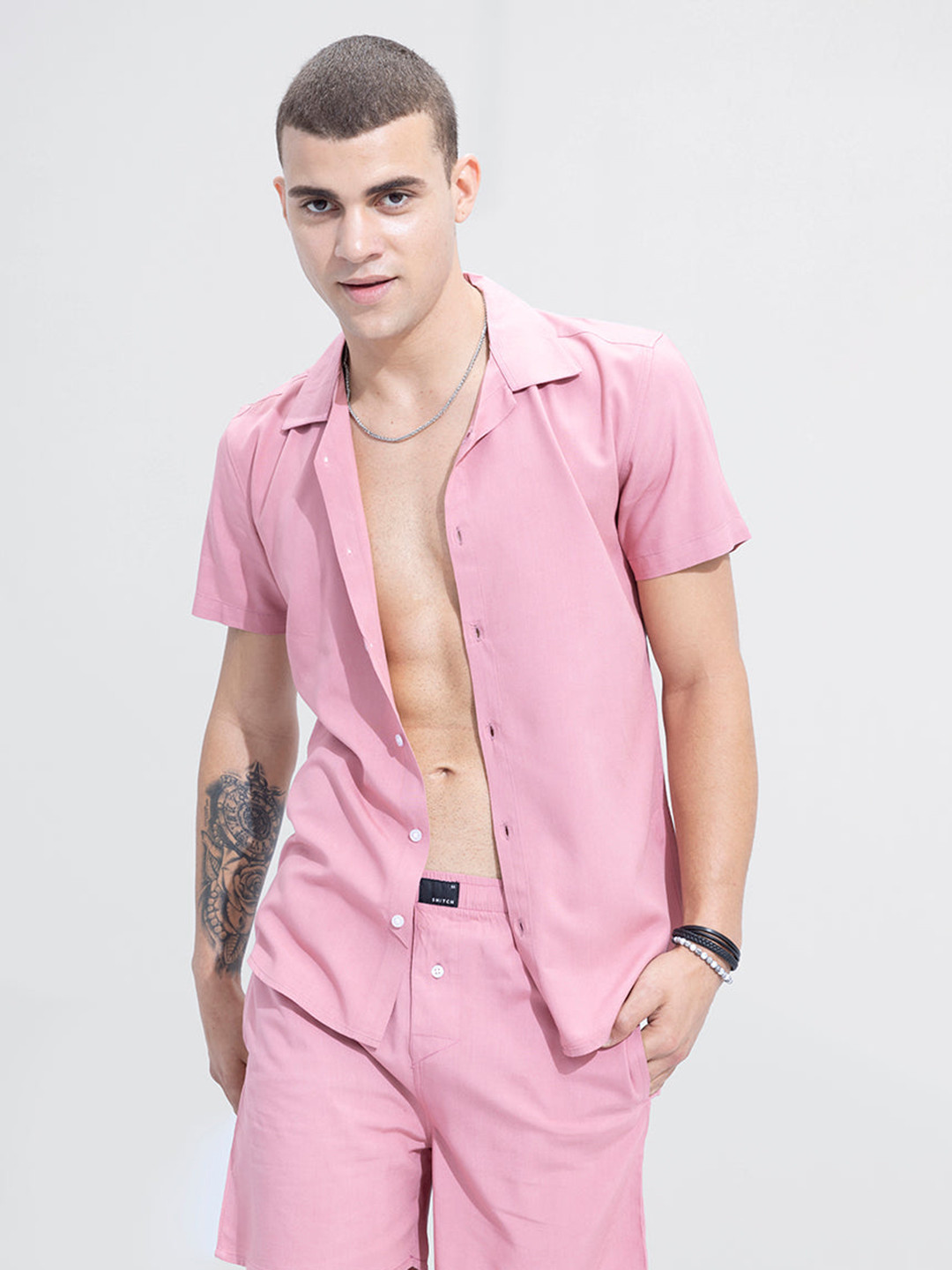 Buy Snitch Pink Shirt Collar Shirt & Shorts Co Ords - Co Ords for Men ...