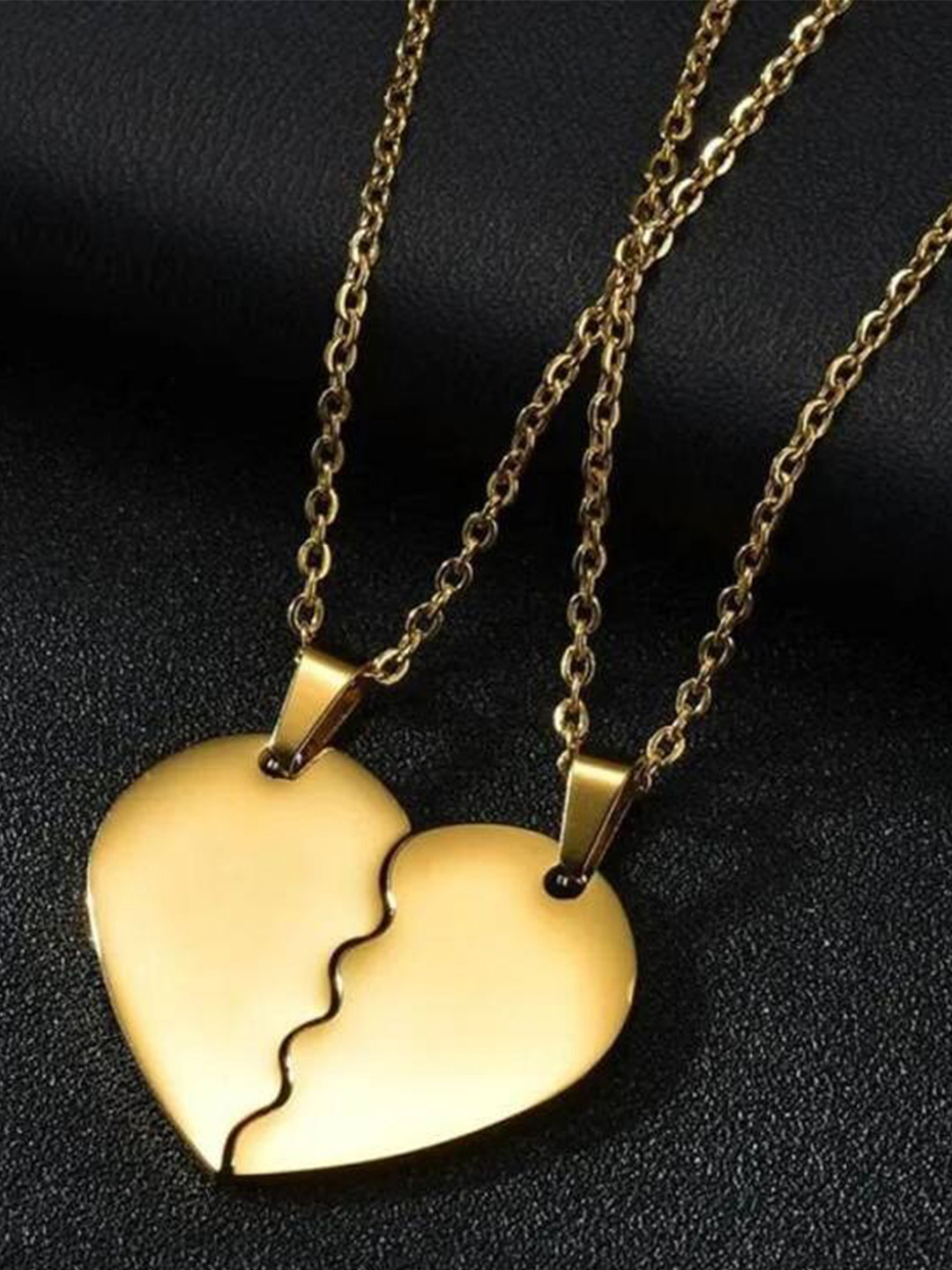 Buy VIEN Gold Plated Two Half Hearts Pendant Couple Chain - Necklace ...