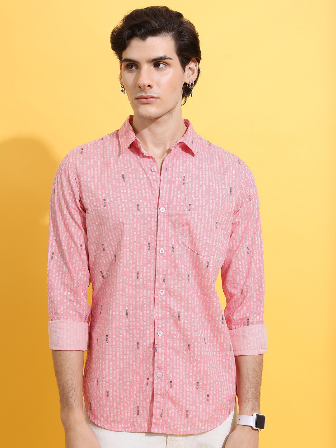 Buy HIGHLANDER Pink Slim Fit Typography Printed Cotton Casual Shirt ...