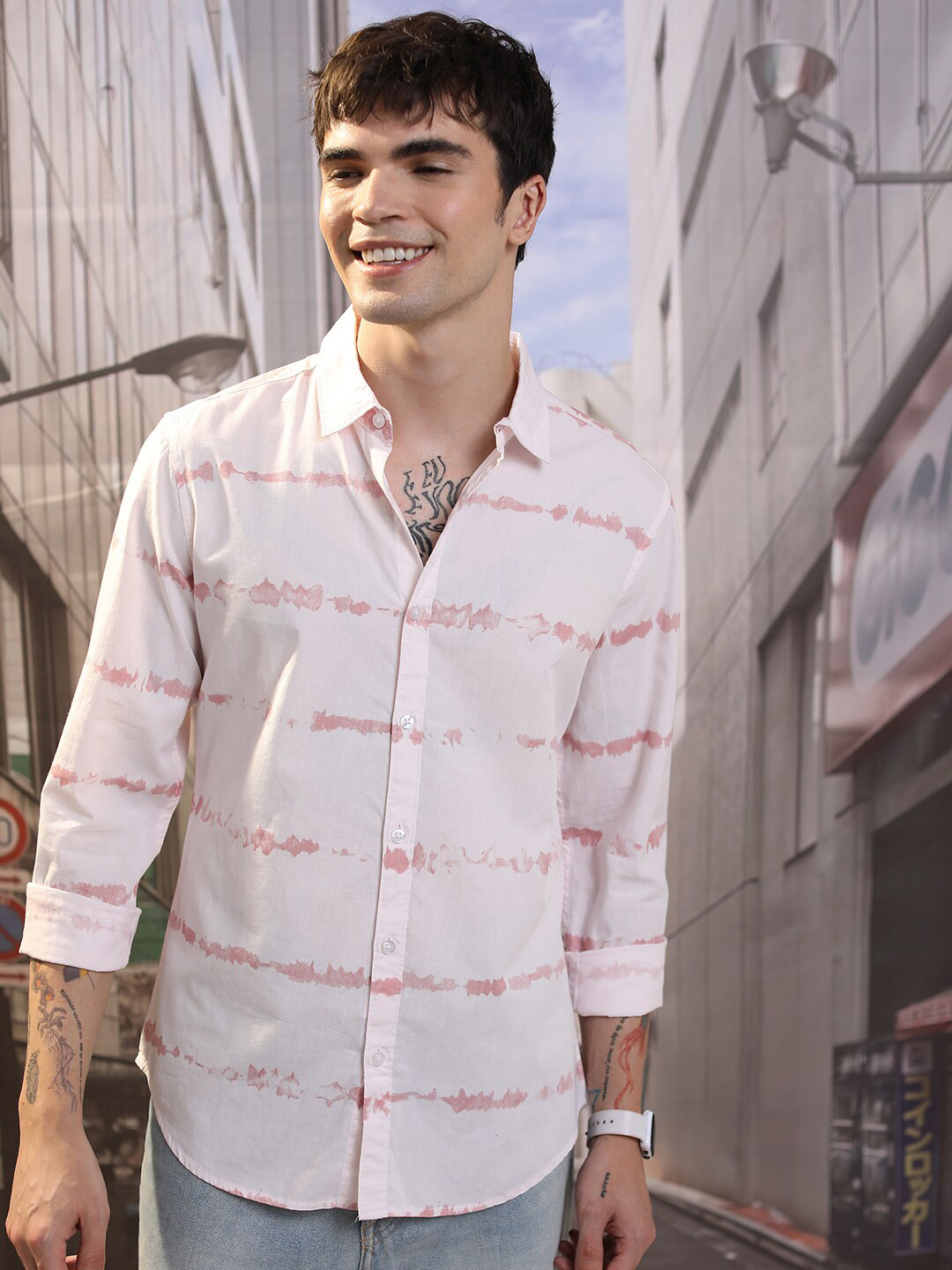 Buy HIGHLANDER Pink Slim Fit Tie & Dye Cotton Casual Shirt - Shirts for ...