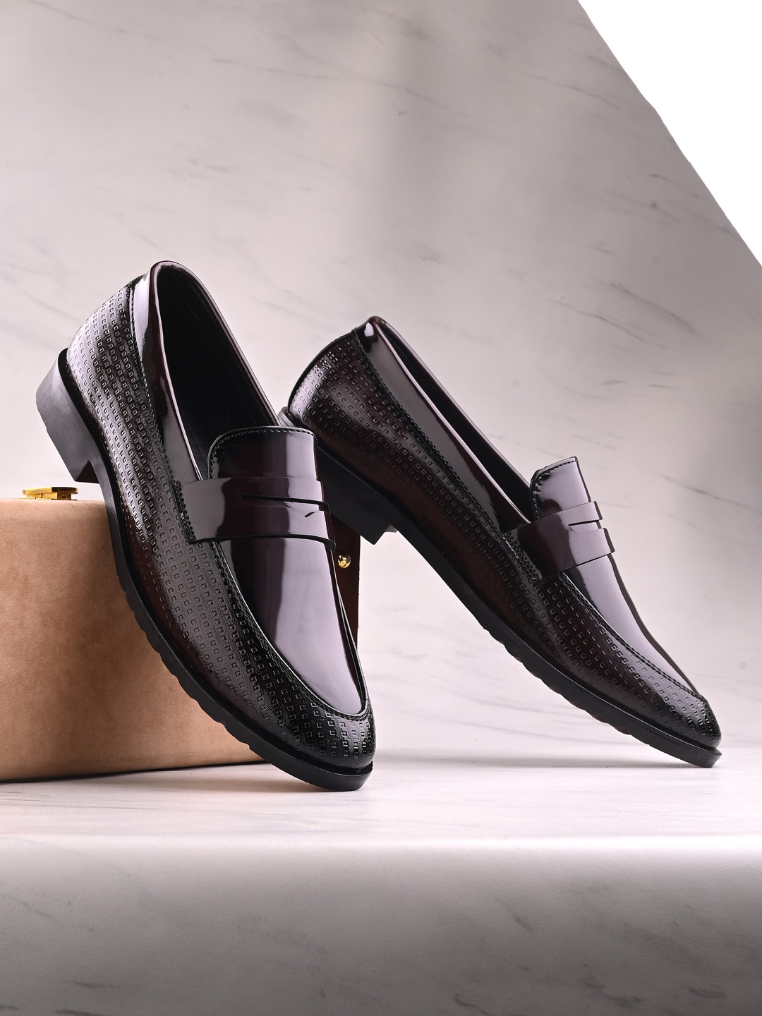 Buy INVICTUS Men Textured Patent Leather Formal Penny Loafers - Formal ...
