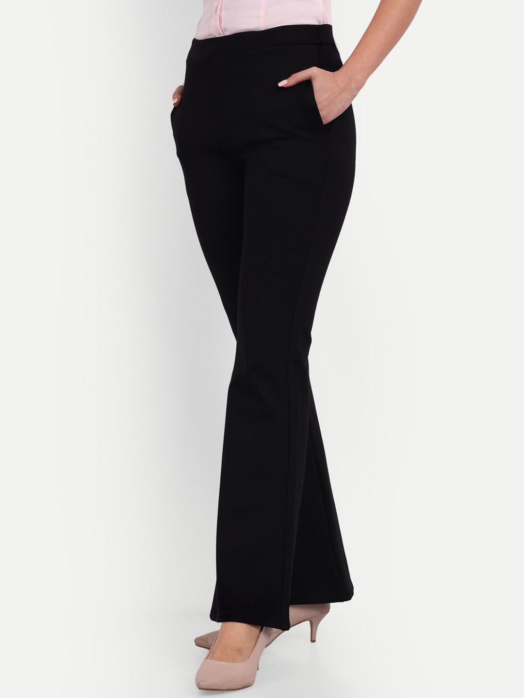 Buy Next One Women Smart Flared High Rise Easy Wash Bootcut Trousers ...