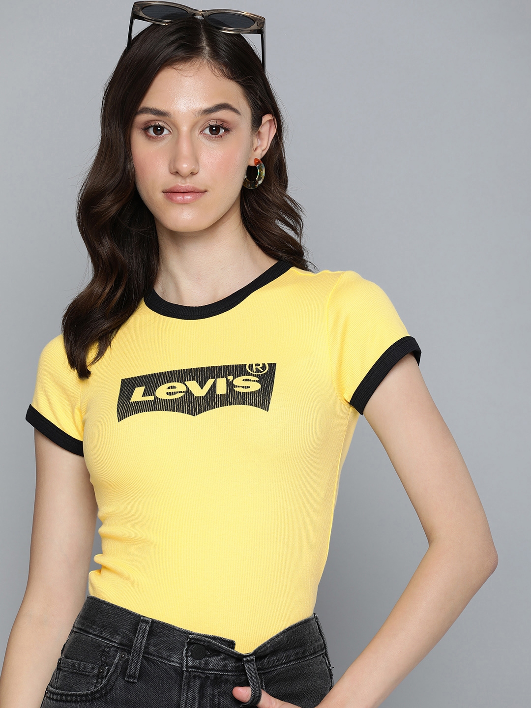 Buy Levis Brand Logo Printed Slim Fit Ribbed T Shirt Tshirts For Women 23687146 Myntra