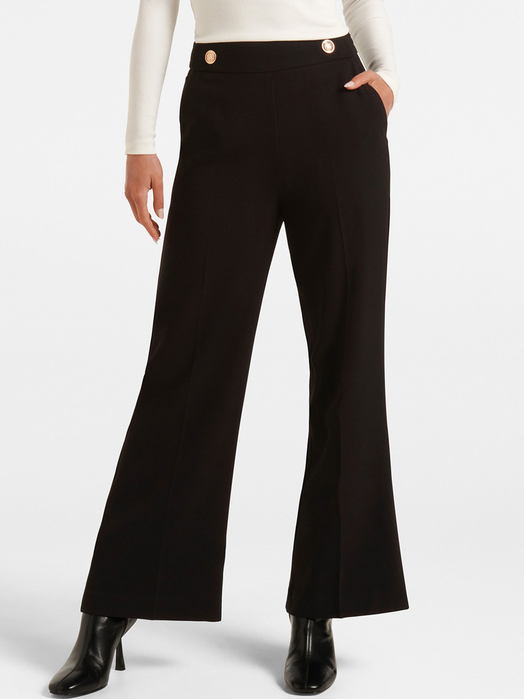 Buy Forever New Women High Rise Formal Bootcut Trousers - Trousers for ...