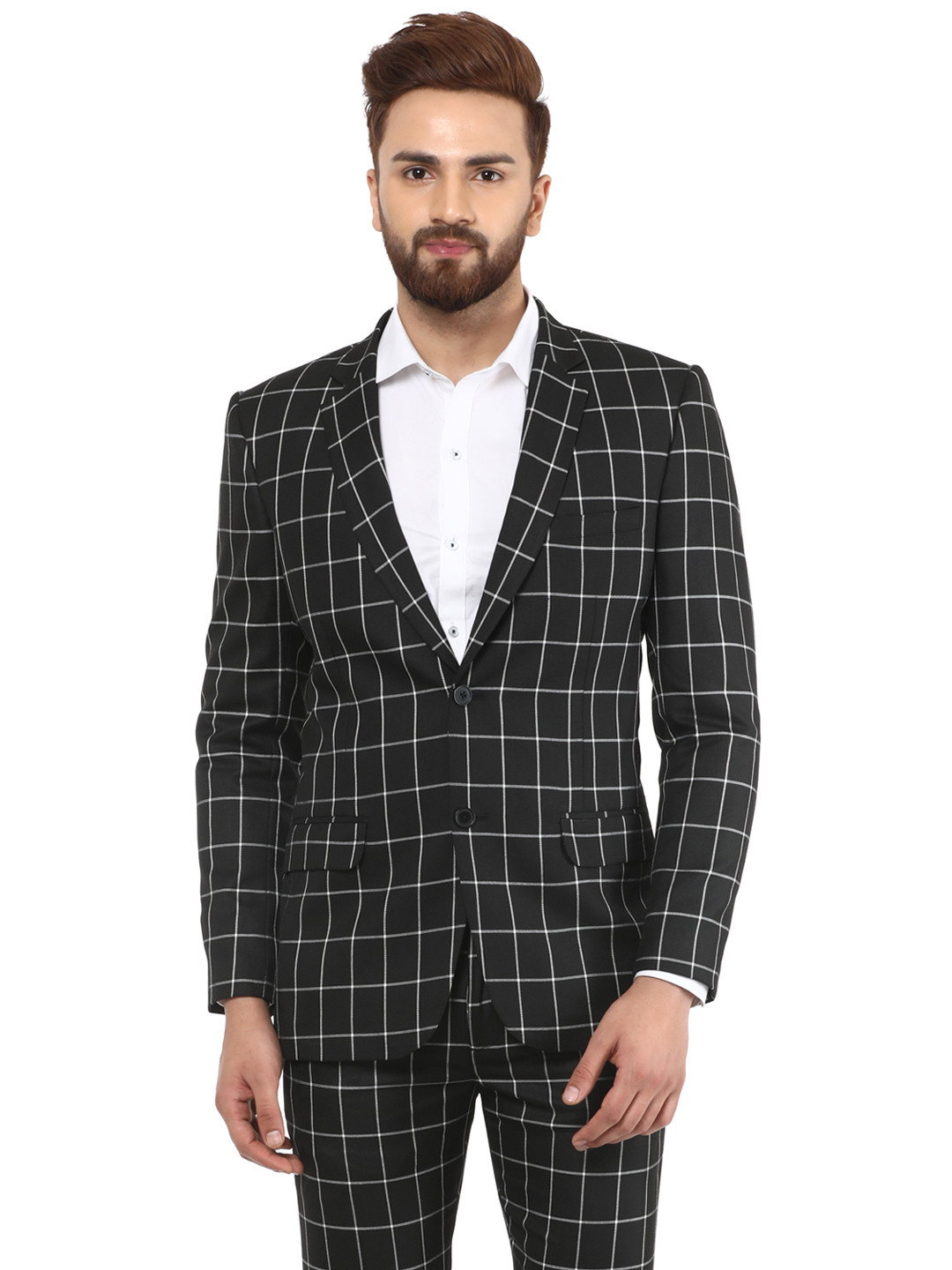 Buy MR BUTTON Black Window Pane Single Breasted Blazer - Blazers for ...