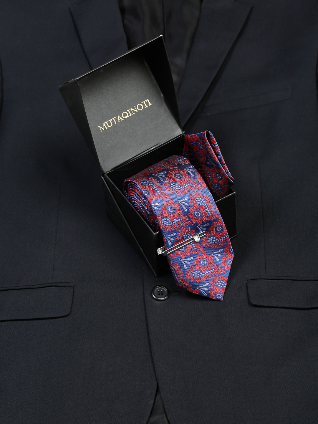 Buy MUTAQINOTI Men Woven Design Silk Necktie Pocket Square Chrome ...