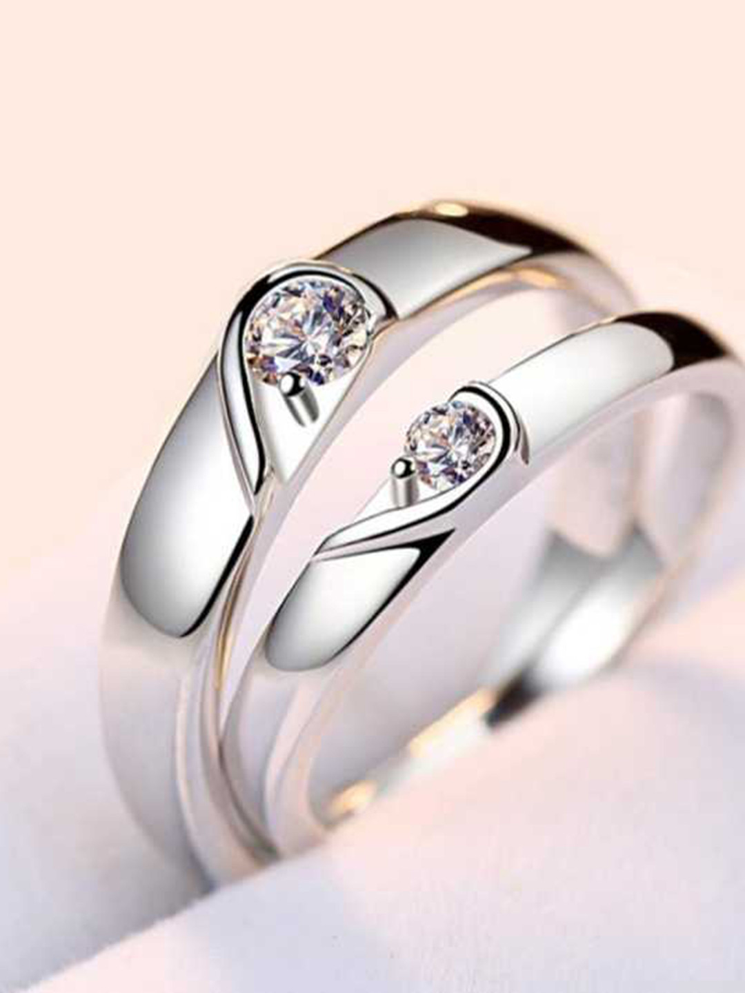 Buy MEENAZ Silver Plated American Diamond Studded Couple Finger Rings ...