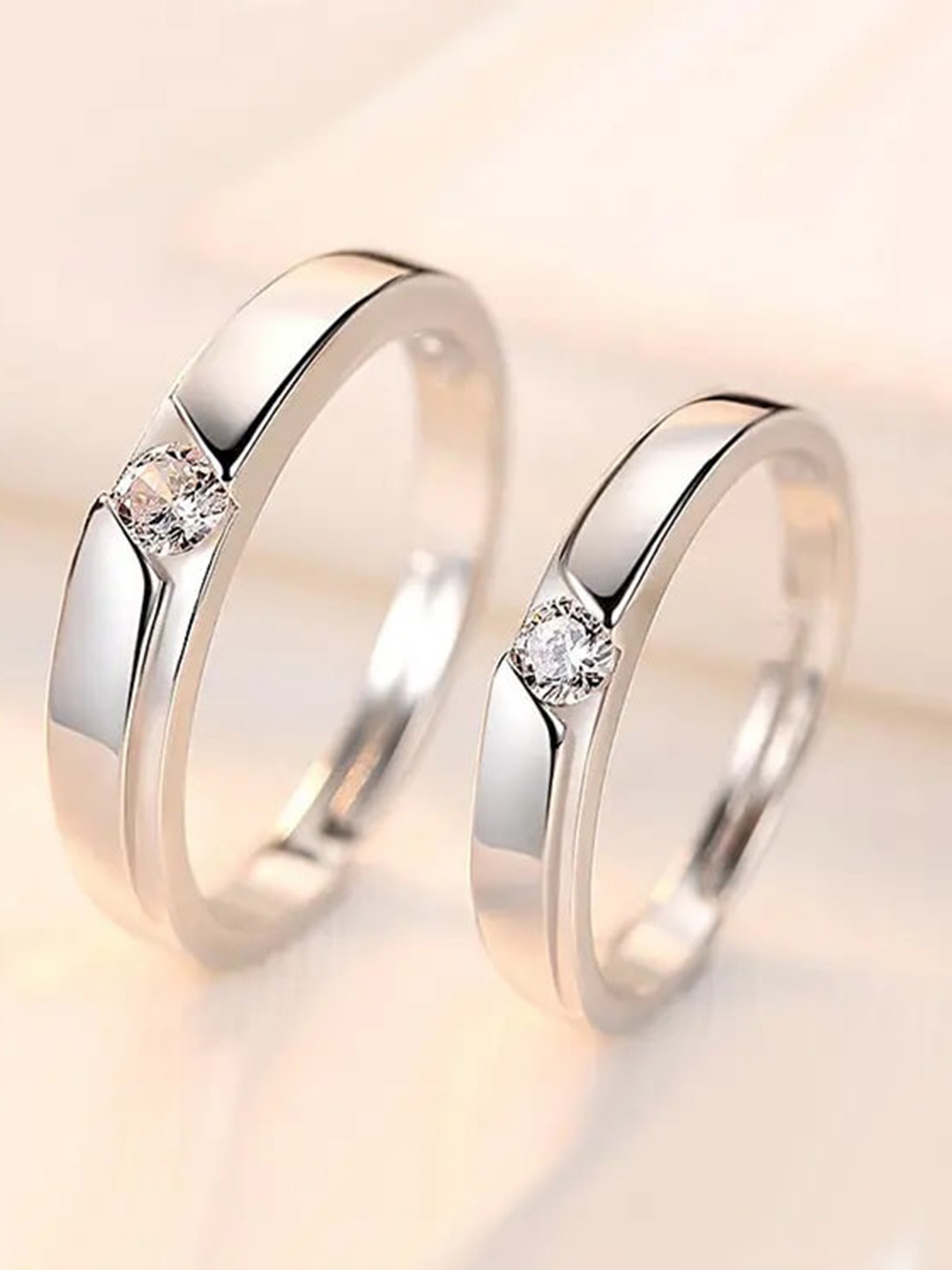 Buy MEENAZ Set Of 2 Silver Plated Solitaire Studded Adjustable Couple ...