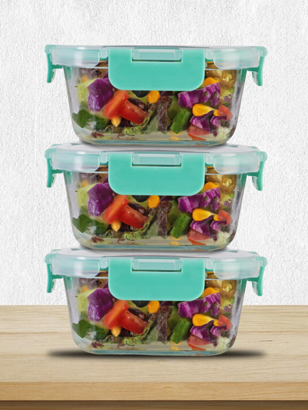 Buy Allo 3 Pieces Sqaure FoodSafe Microwave Safe Glass Containers For ...