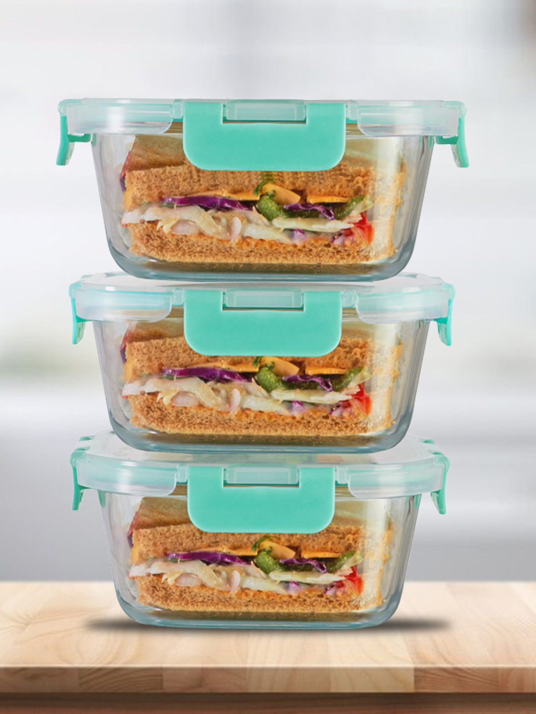 Buy Allo 3 Pieces Square Food Safe Microwave Safe Glass Containers For ...