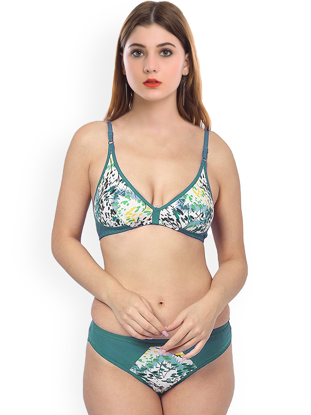 Buy AROUSY Printed Non Padded Comfortable Cotton Lingerie Set BY_Tiger Set_Green_32 - Lingerie ...