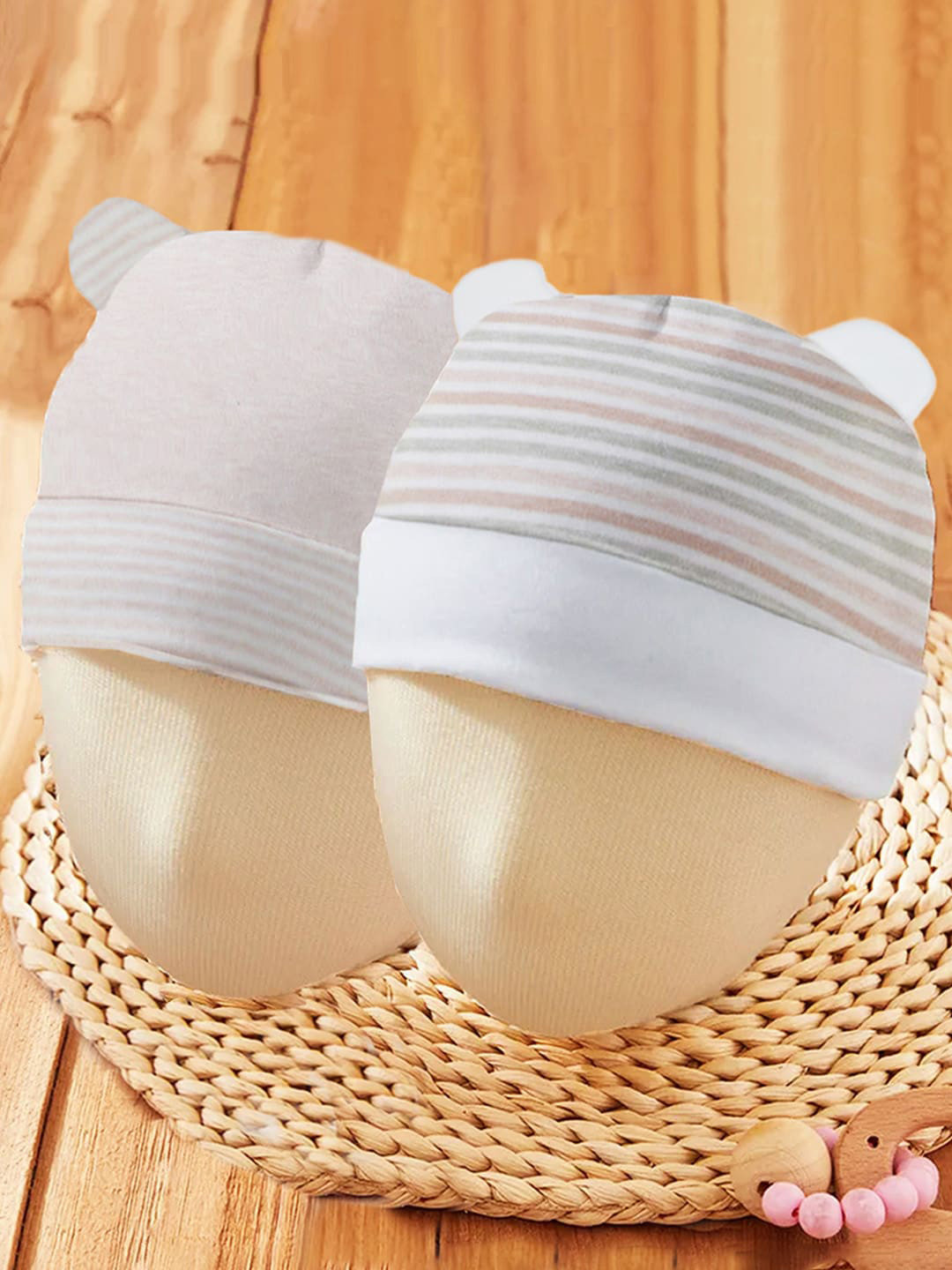 Buy Baby Moo Infants Kids Set Of 2 Striped Cotton Beanie Cap - Caps for ...