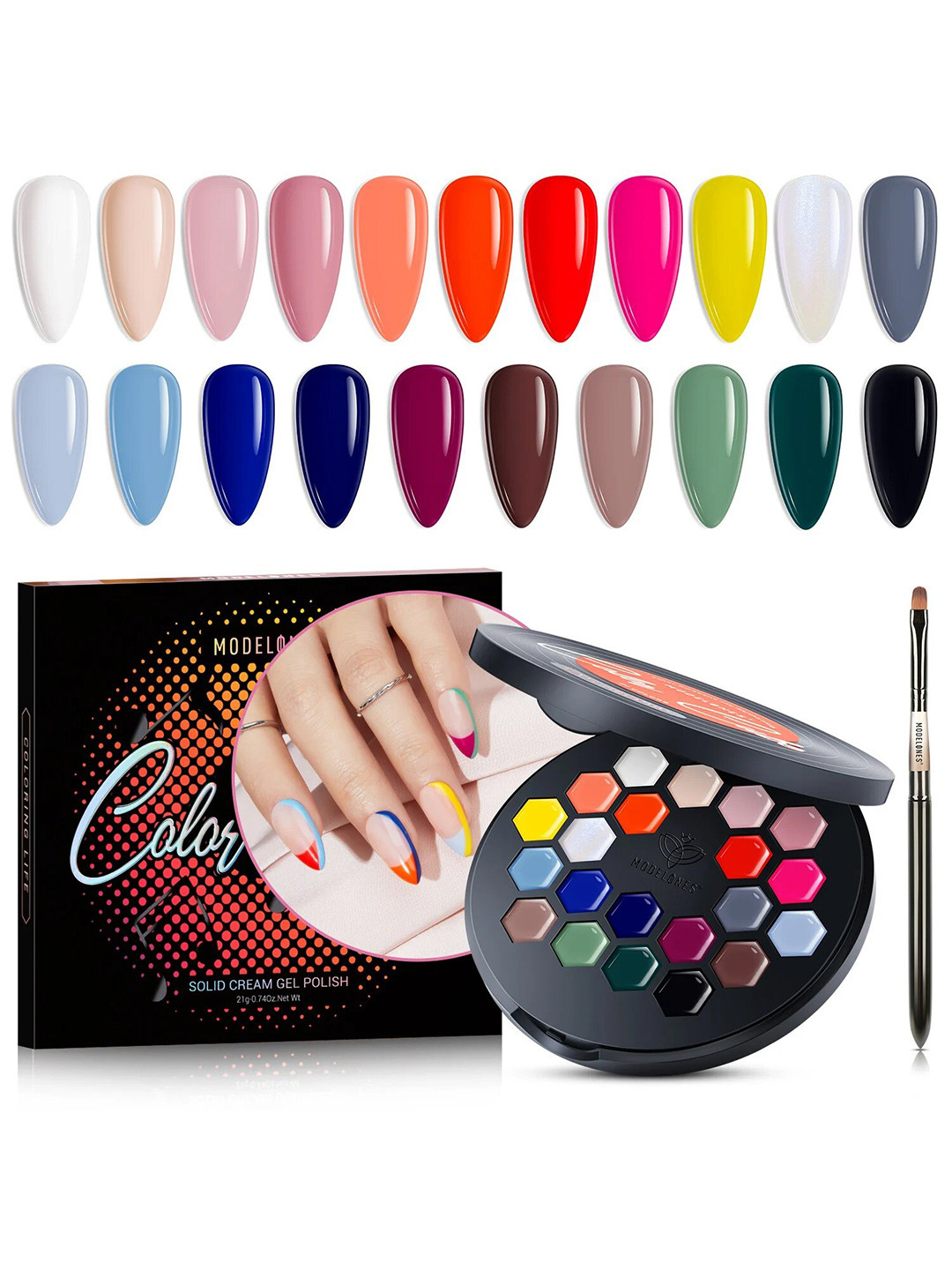 Buy Modelones Color Cube 21 Colors Nail Polish Palette With Brush 21g ...