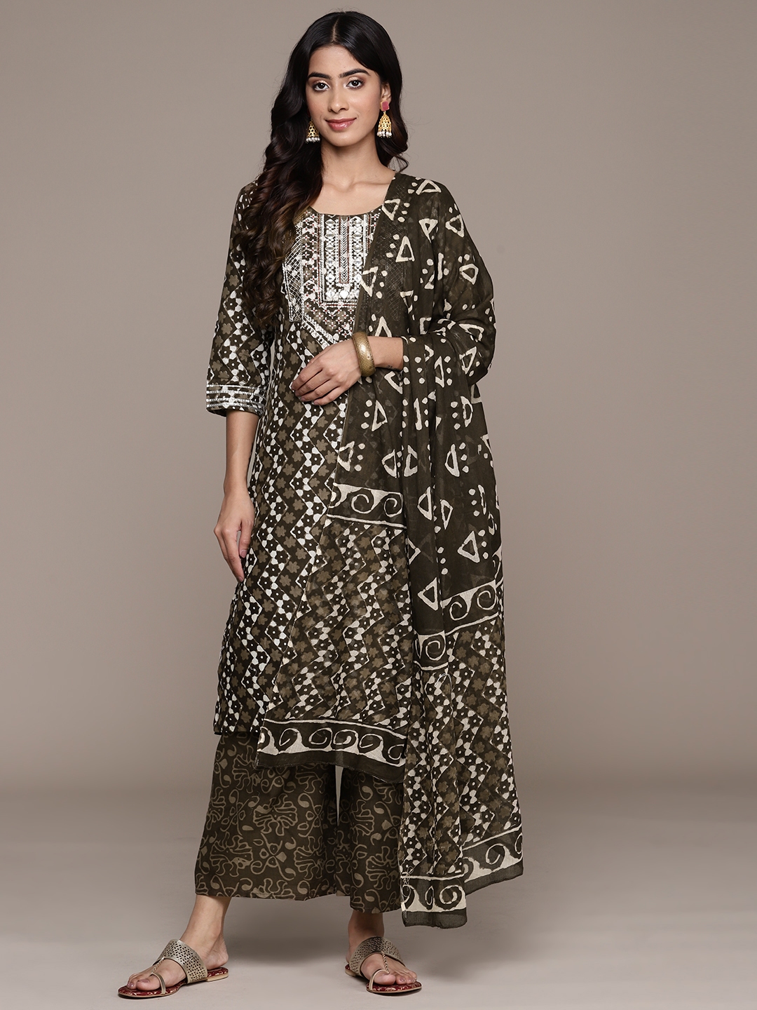Buy Anubhutee Women Ethnic Motifs Printed Regular Mirror Work Kurta