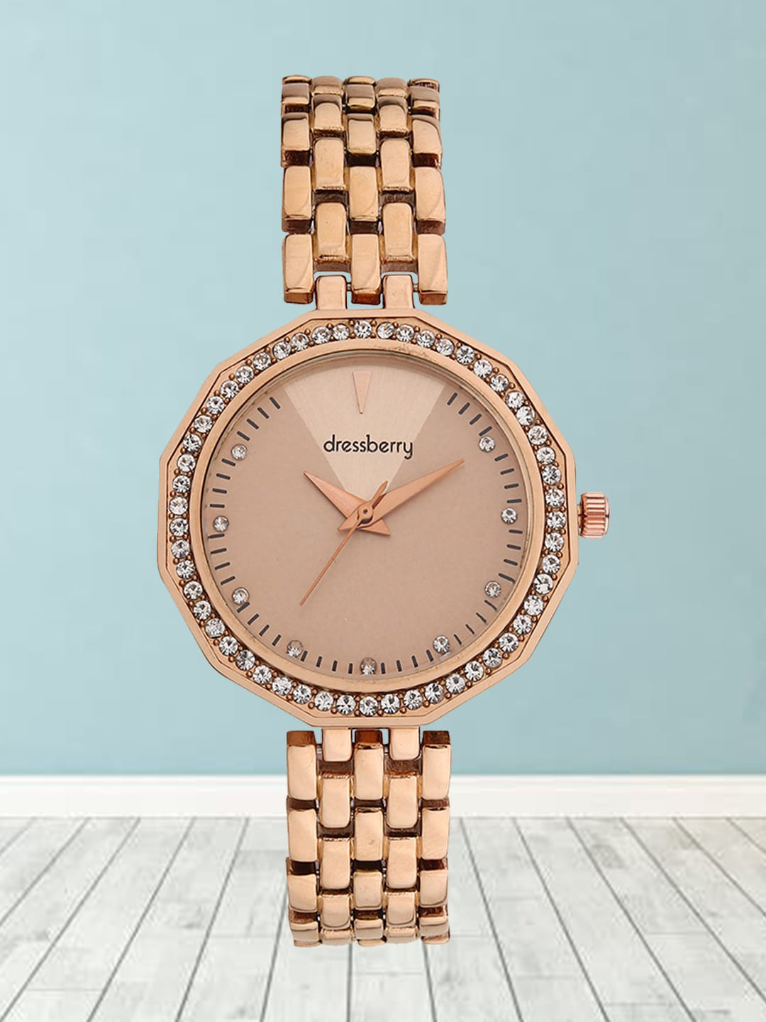 Buy DressBerry Women Beige & Rose Gold Toned Bracelet Style Analogue ...