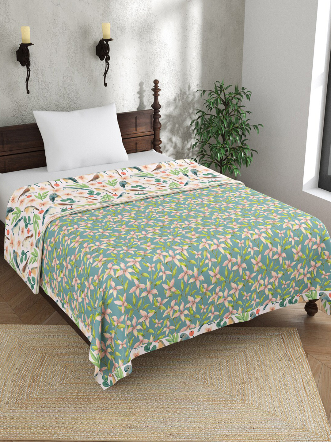 Buy EverHOME Green & White Floral AC Room 150 GSM Single Bed Dohar - Blankets Quilts And Dohars ...