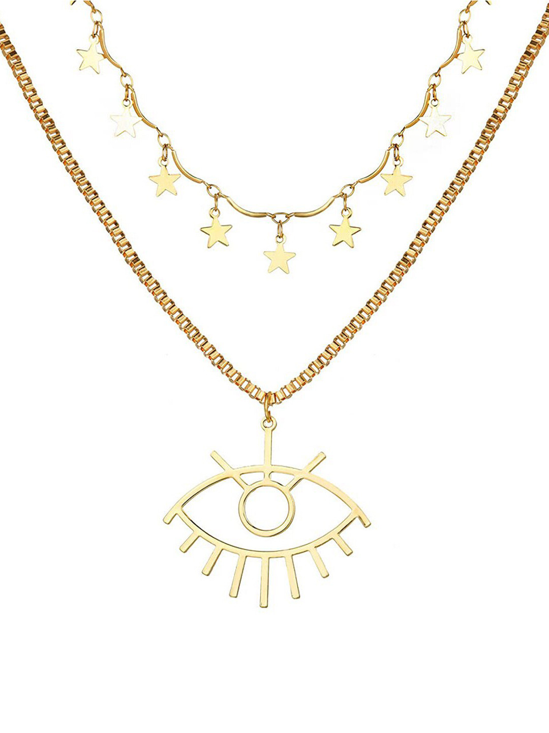 Buy OOMPH Gold Plated Layered Evil Eye Link Necklace - Necklace And ...