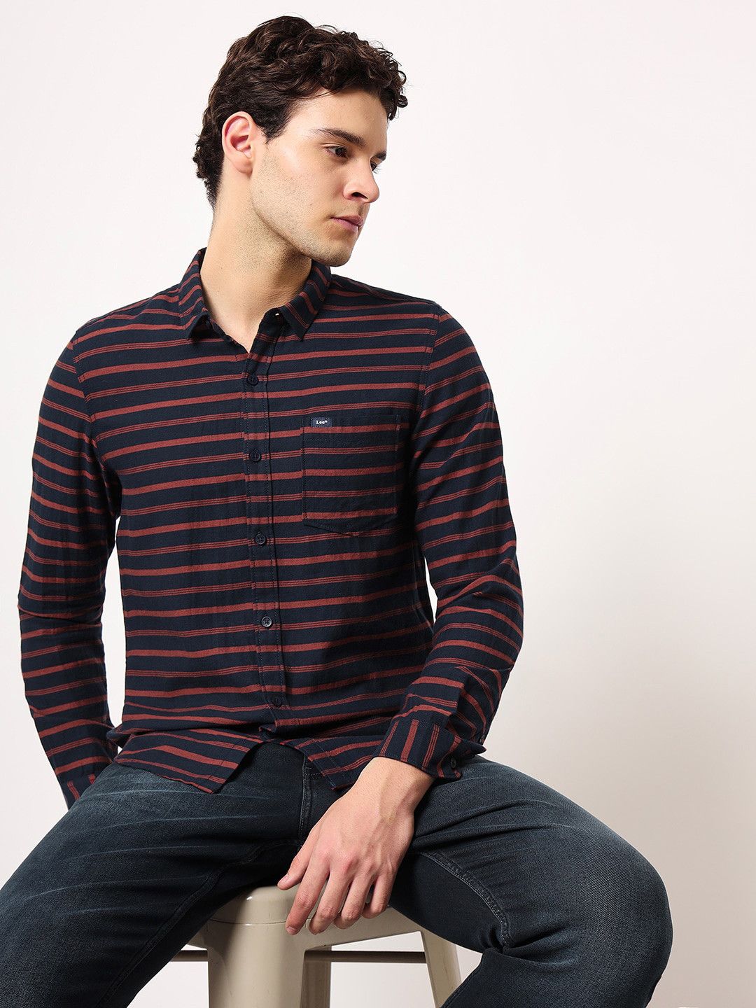 Buy Lee Slim Fit Horizontal Striped Casual Shirt - Shirts for Men ...