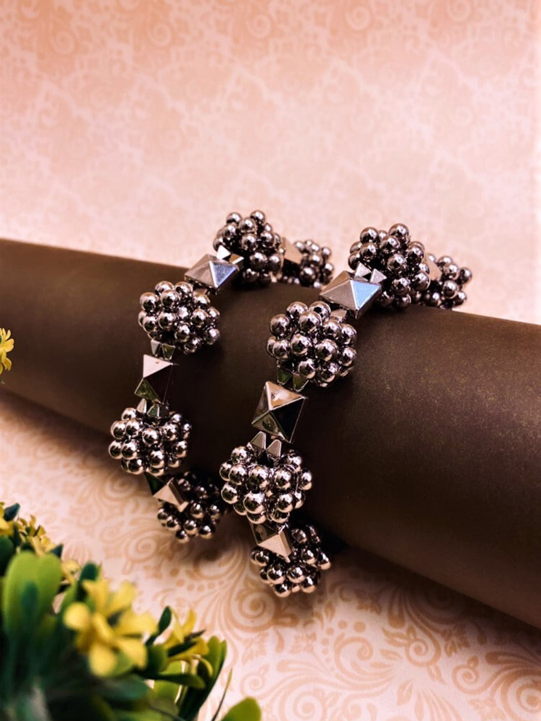 Buy ATIBELLE Set Of 2 German Silver Plated Ghunghroo Detail Adjustable ...