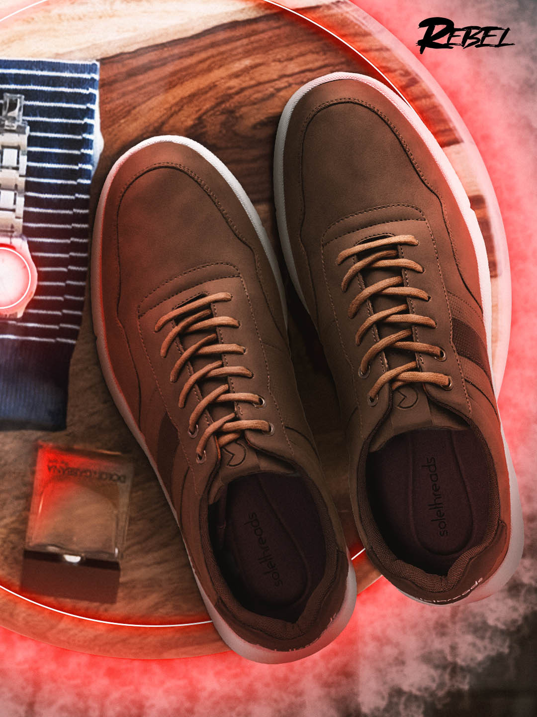 Buy SOLETHREADS REBEL Men Memory Foam Contrast Sole Lace Ups Sneakers ...