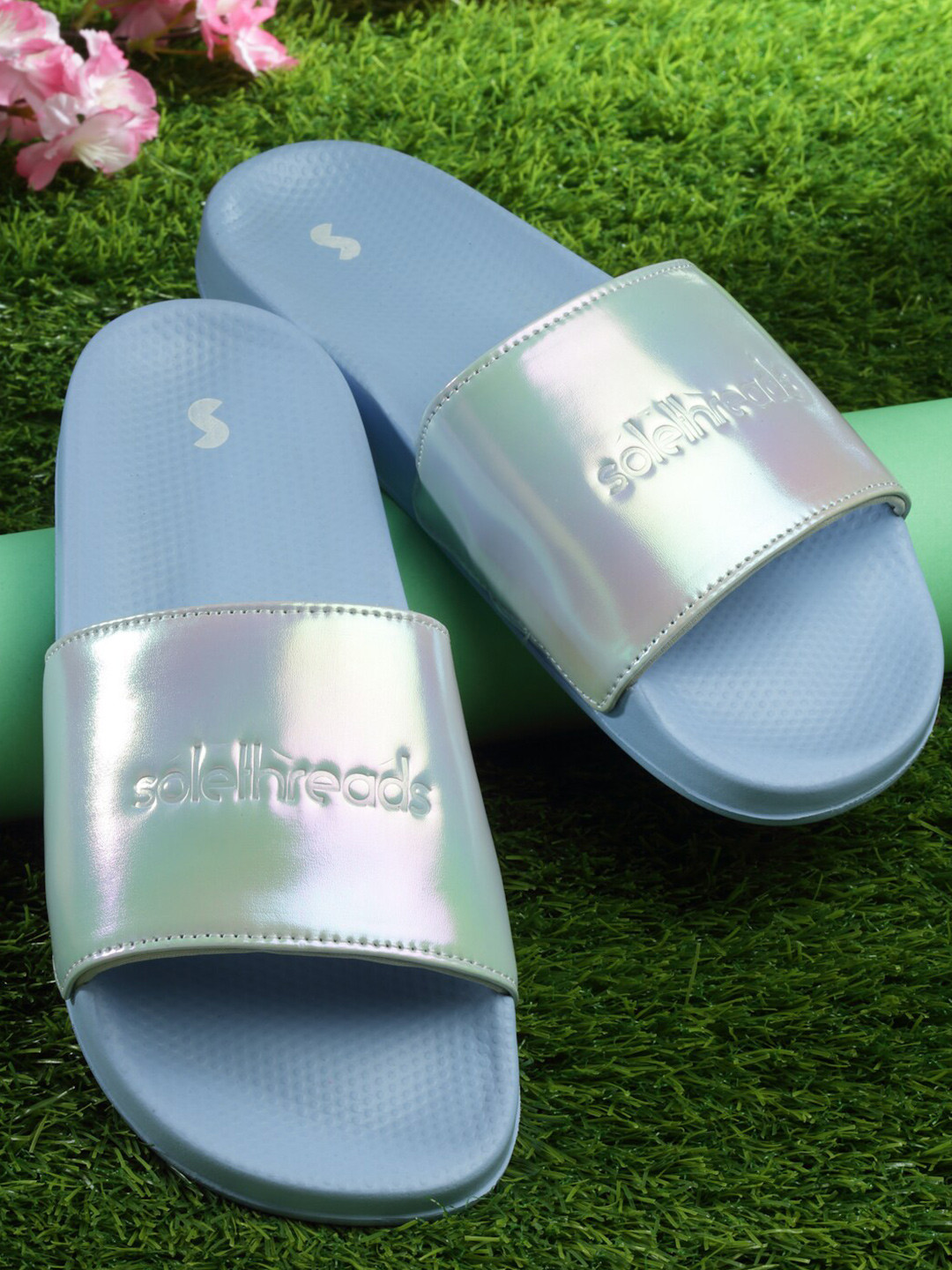 Buy Solethreads Women SHEEN Skid Resistance Waterproof Metallic Sliders ...