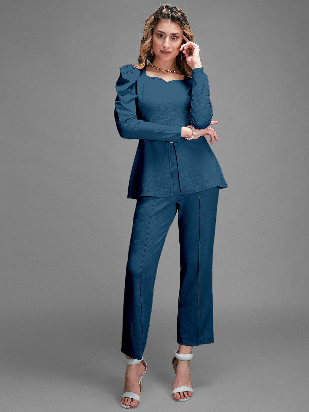 Buy Selvia Square Neck Front Slit Causal Top And Trouser - Co Ords for ...