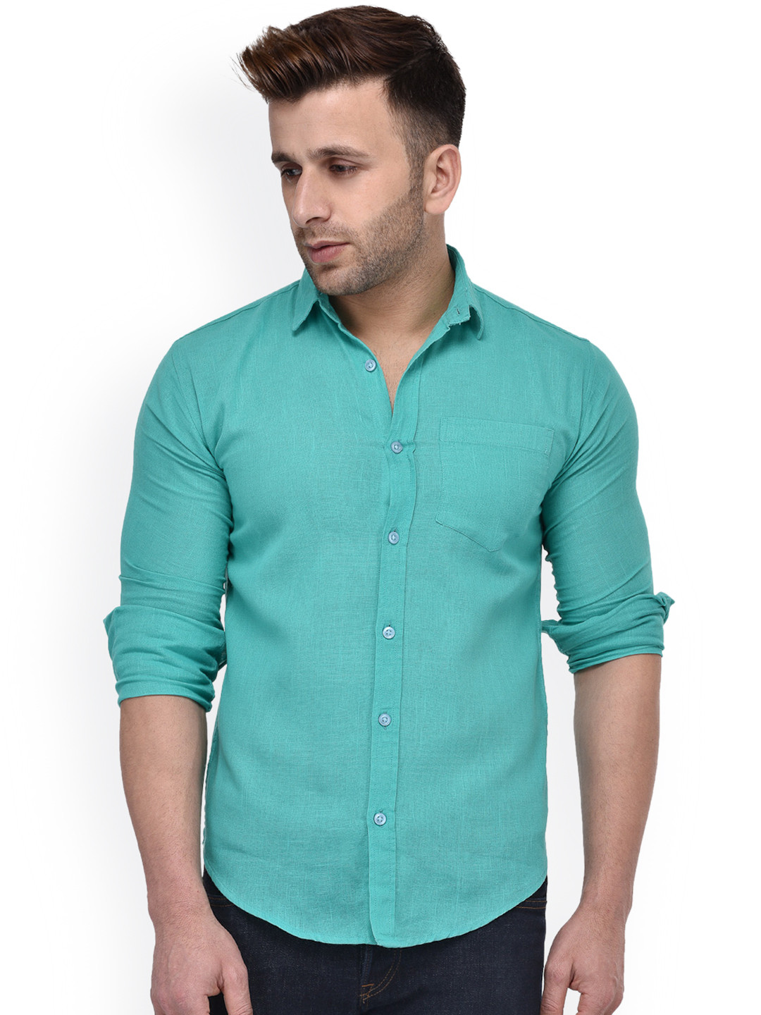 Buy Hangup Men Turquoise Blue Regular Fit Solid Casual Shirt - Shirts ...