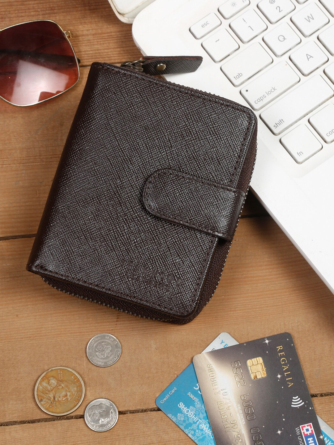 Buy Teakwood Leathers Men Textured RFID Leather Zip Around Wallet ...