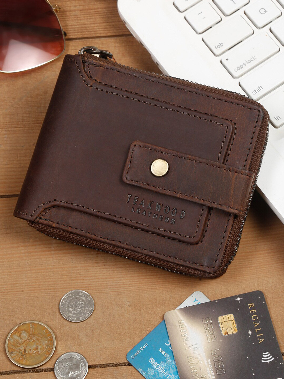 Buy Teakwood Leathers Men Textured RFID Leather Zip Around Wallet ...