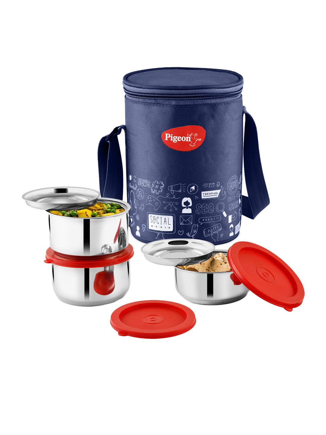 Buy Pigeon Blue Pack Of 3 Nutri Fresh Stainless Steel Lunch Boxes ...