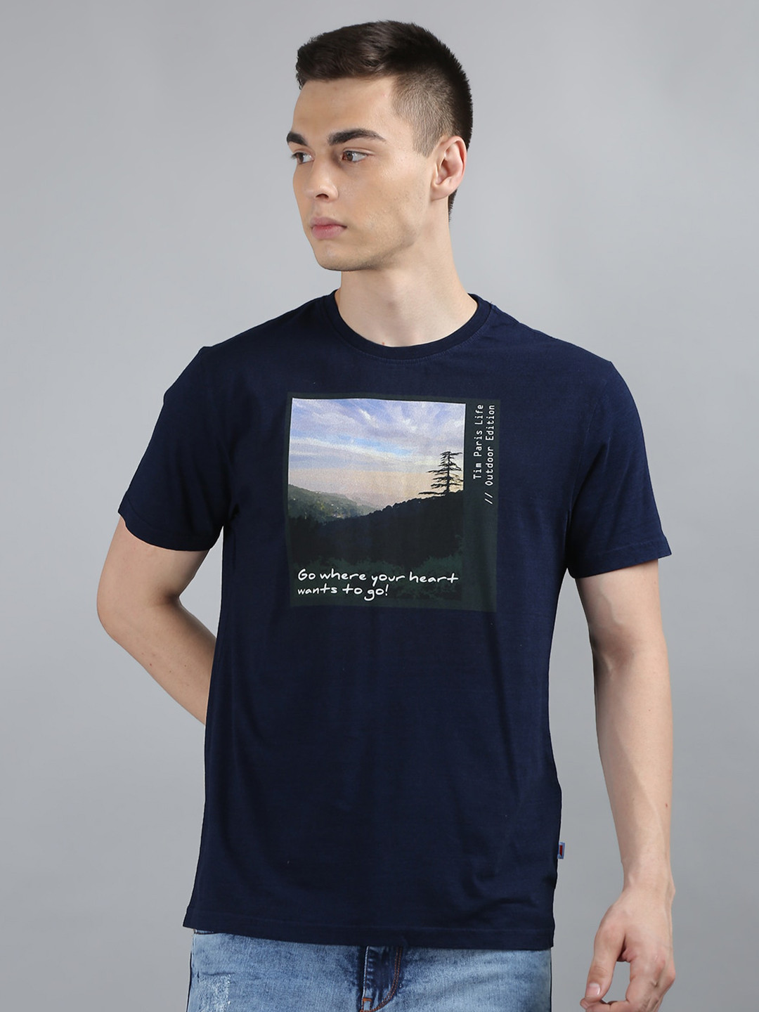 Buy TIM PARIS Men Graphic Printed Pure Cotton T Shirt - Tshirts for Men ...