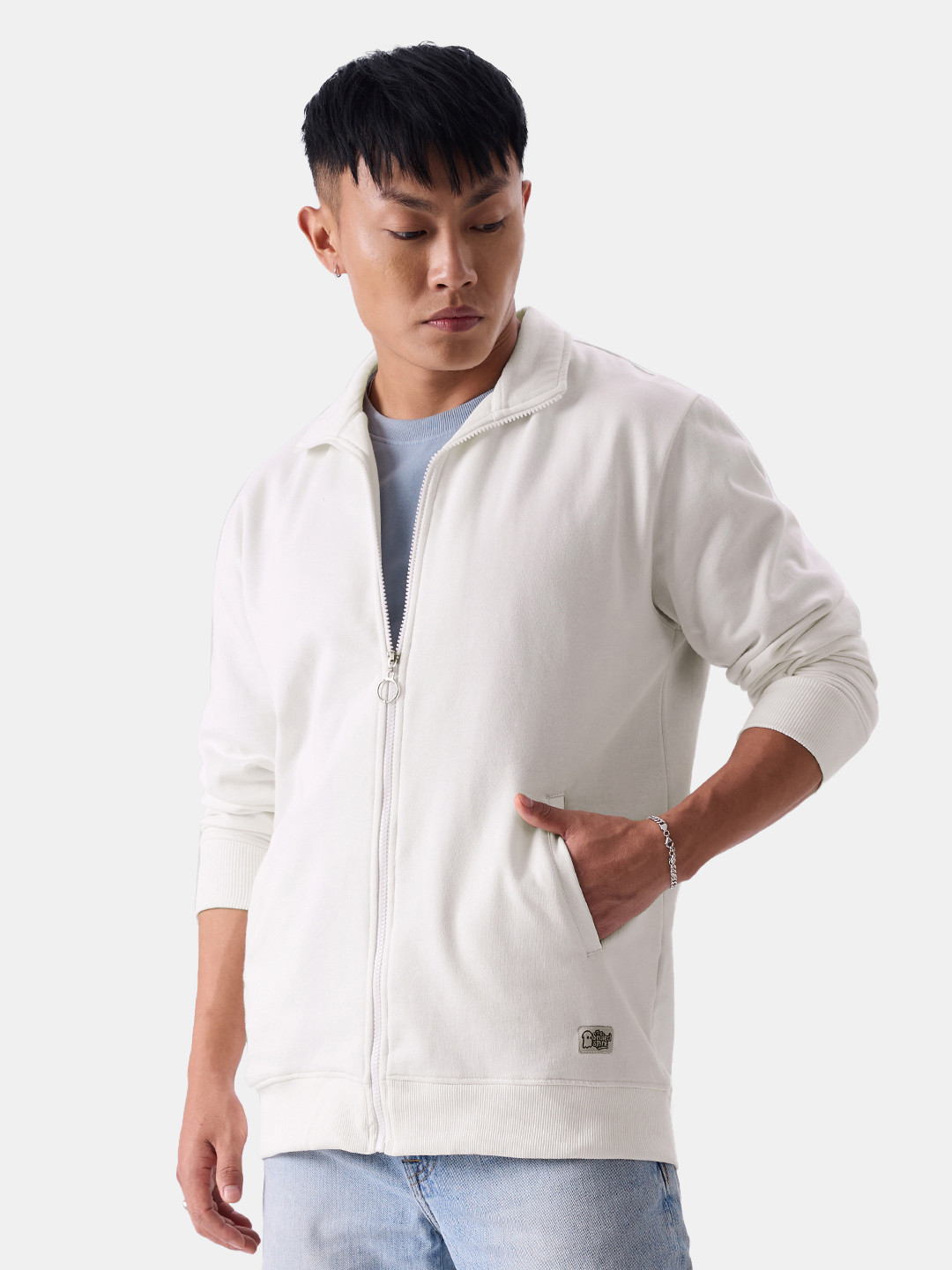 Buy The Souled Store Shirt Collar Pure Cotton Front Open Sweatshirt ...