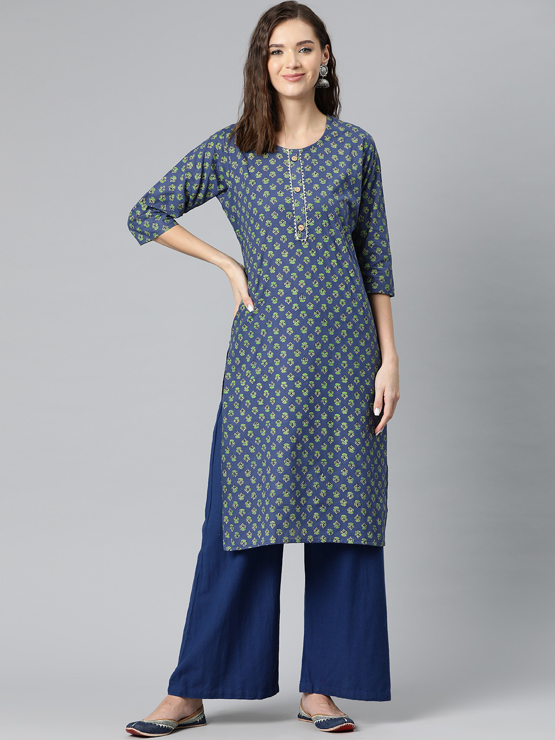 Buy Kastiel Ethnic Motifs Block Print Gotta Patti Detail Straight Kurta ...