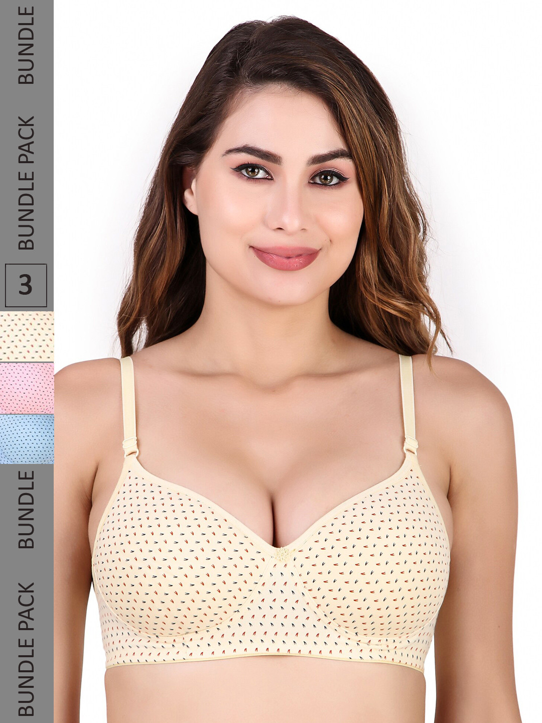 Buy Piylu Pack Of 3 Printed Push Up Bra With Full Coverage Lightly Padded All Day Comfort - Bra ...