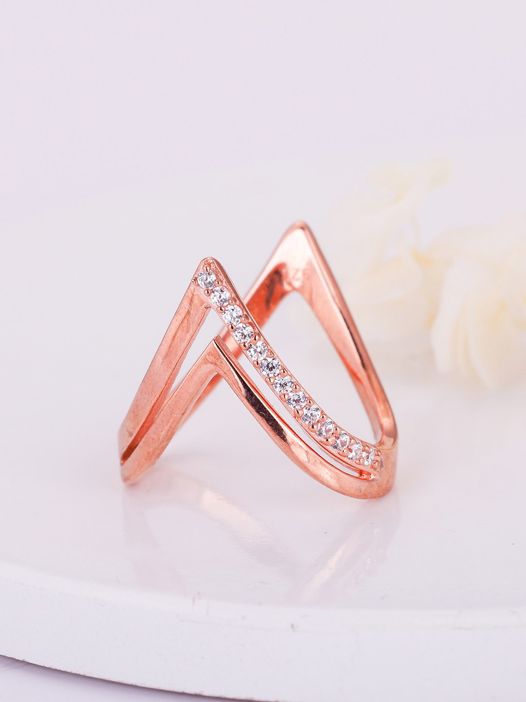 Buy GIVA 92.5 Sterling Silver Rose Gold Plated CZ Studded Finger Ring ...