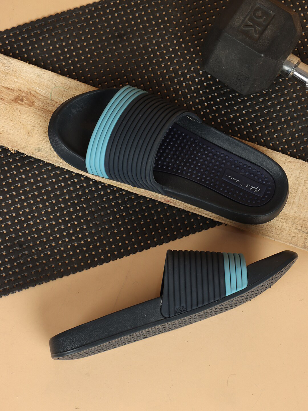 Buy Mast & Harbour Men Navy Blue Striped Sliders - Flip Flops for Men ...