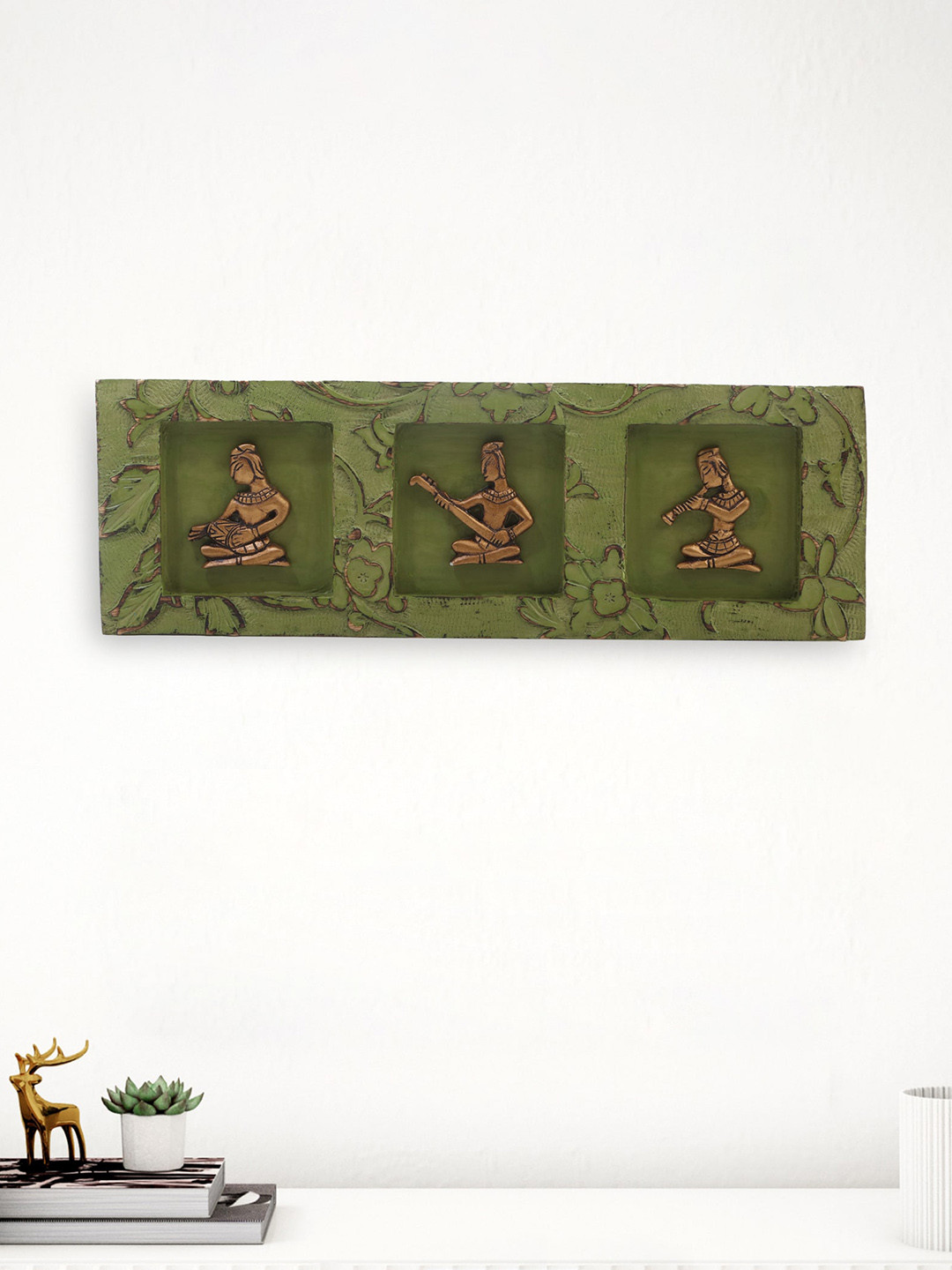 Buy Home Centre Green & Gold Chisel Wall Accent With Figurines - Wall ...