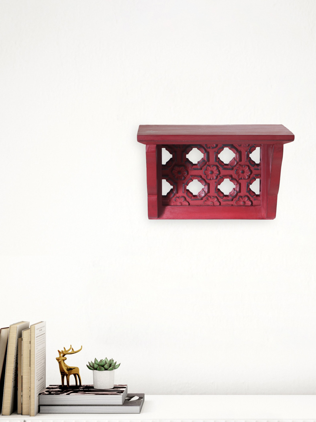 Buy Home Centre Red MDF Basic Wall Shelf With Mirror - Wall Shelves for ...