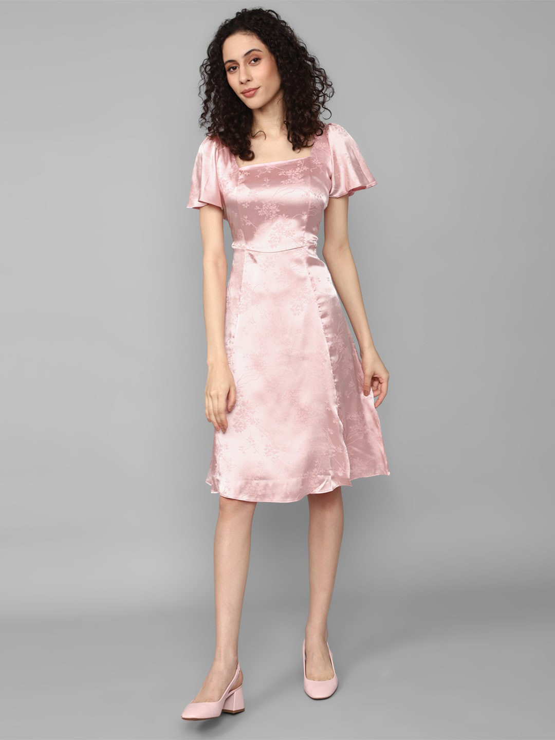 Buy Allen Solly Woman Self Designed Square Neck Flared Sleeve A Line ...