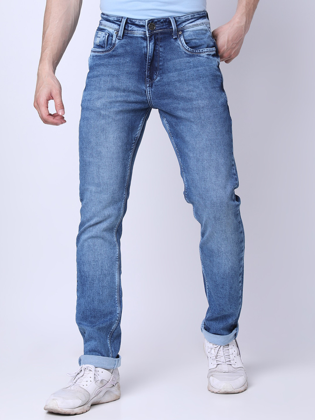 Buy Oxemberg Men Lean Slim Fit Heavy Fade Clean Look Jeans - Jeans for ...
