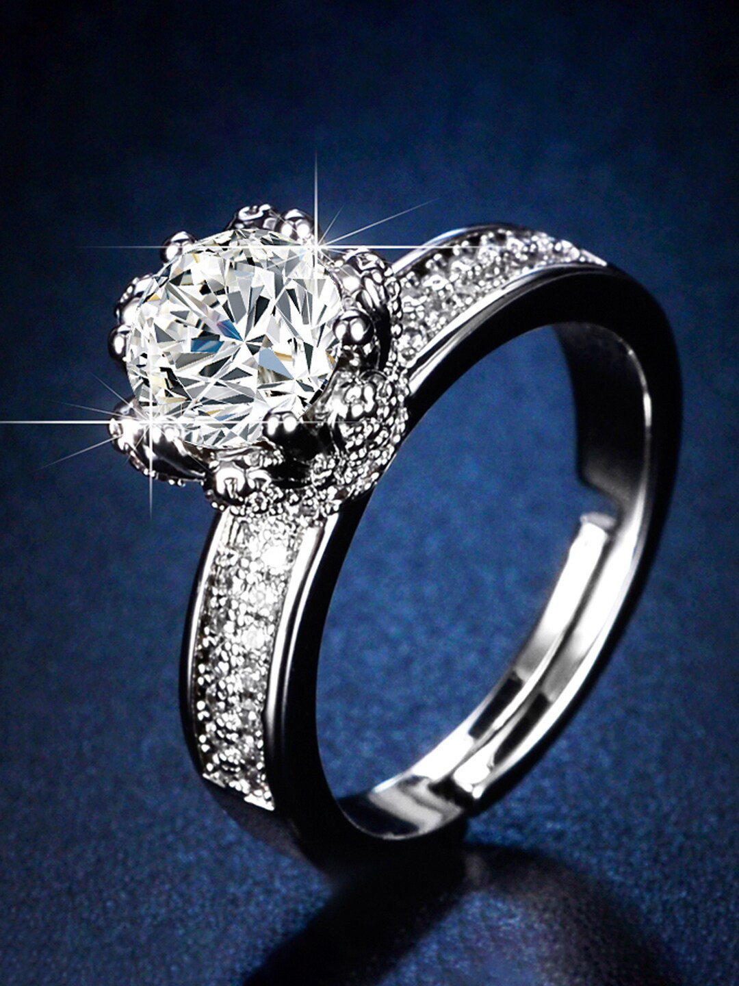 Buy Jewels Galaxy Silver Plated Crystal Studded Anti Tarnish Solitaire ...