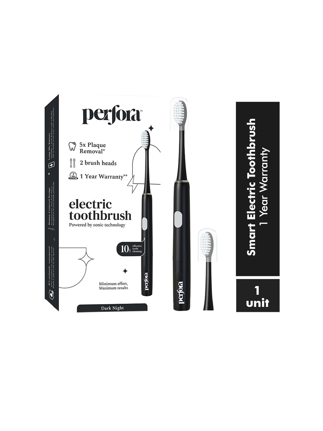 Buy Perfora Sonic Smart Electric Toothbrush With 2 Brush Heads Dark ...