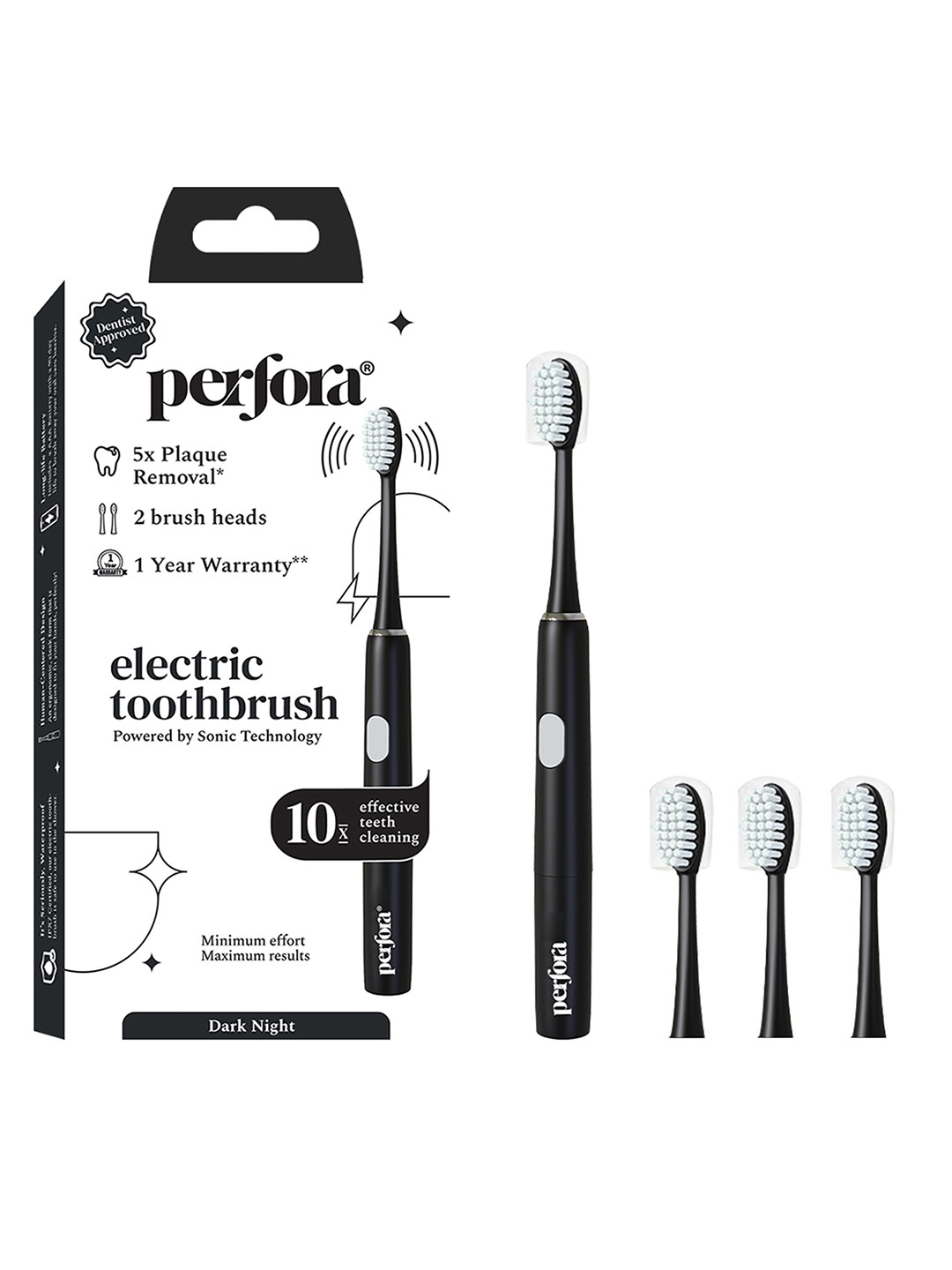 Buy Perfora Electric Toothbrush Dark Night With 4 Brush Heads And ...