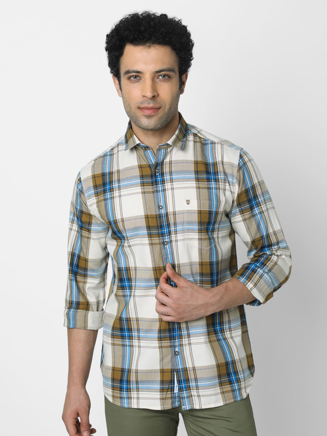 Buy Oxemberg Classic Slim Fit Tartan Checked Casual Cotton Shirt ...